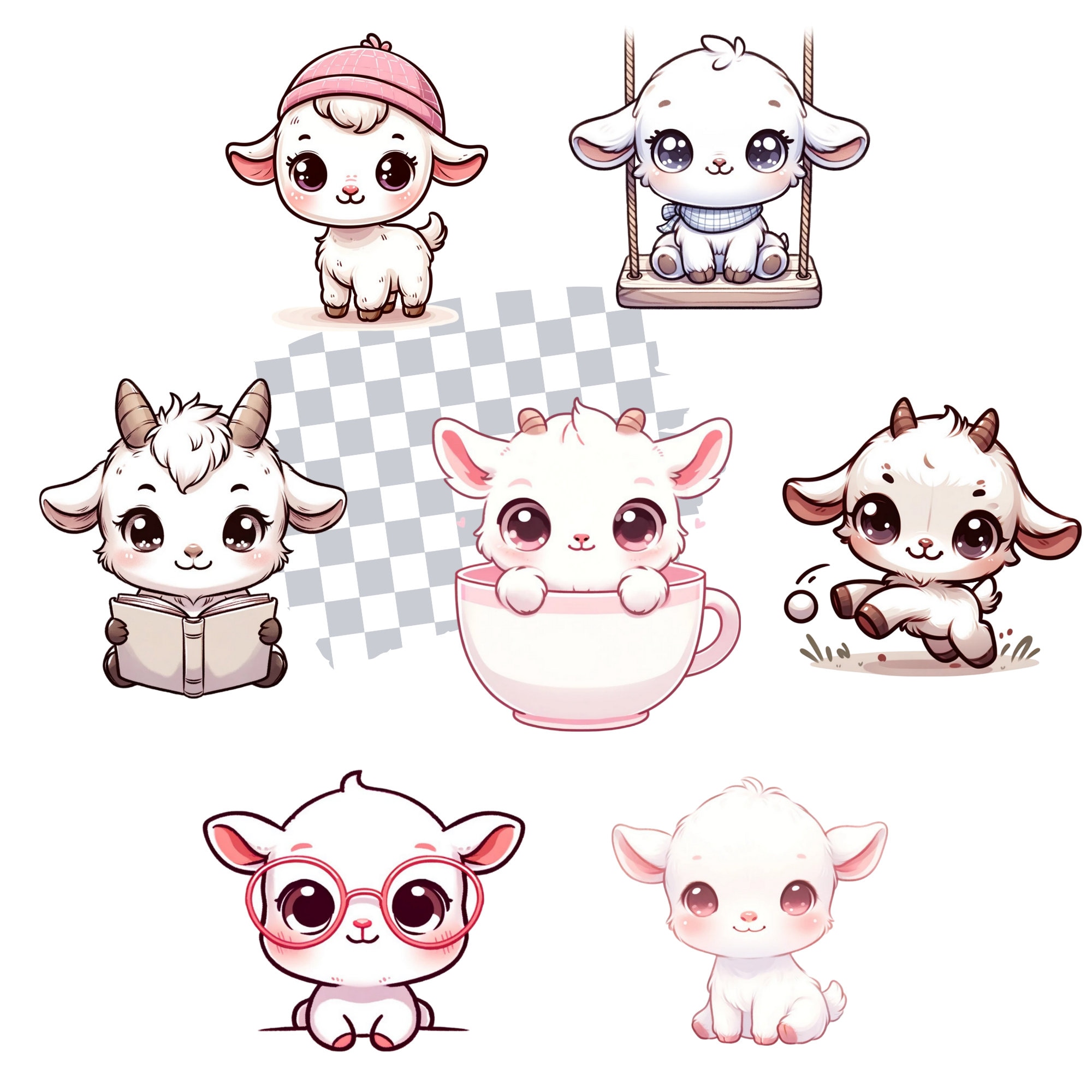 Cute Baby Goat Clip Art Collection | Watercolor Farm Animal Pngs for ...