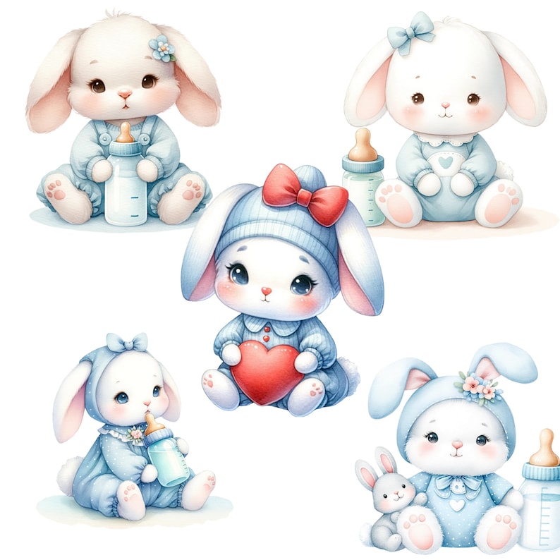Cute Rabbit and Bunny Clipart Collection Watercolor Bunny PNG, Adorable ...
