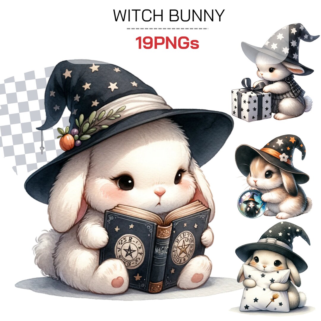 Magical Halloween Bunny Clipart Collection Cute Witch Rabbit Pngs for ...