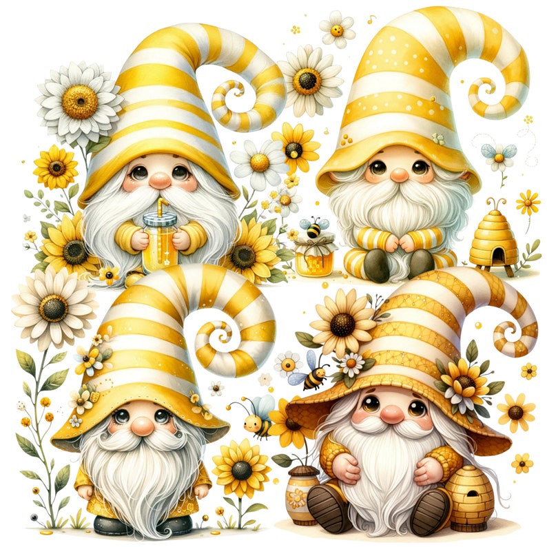 Bumble Bee Gnome Clipart Collection Cute Gardening Gnomes PNG Spring ...