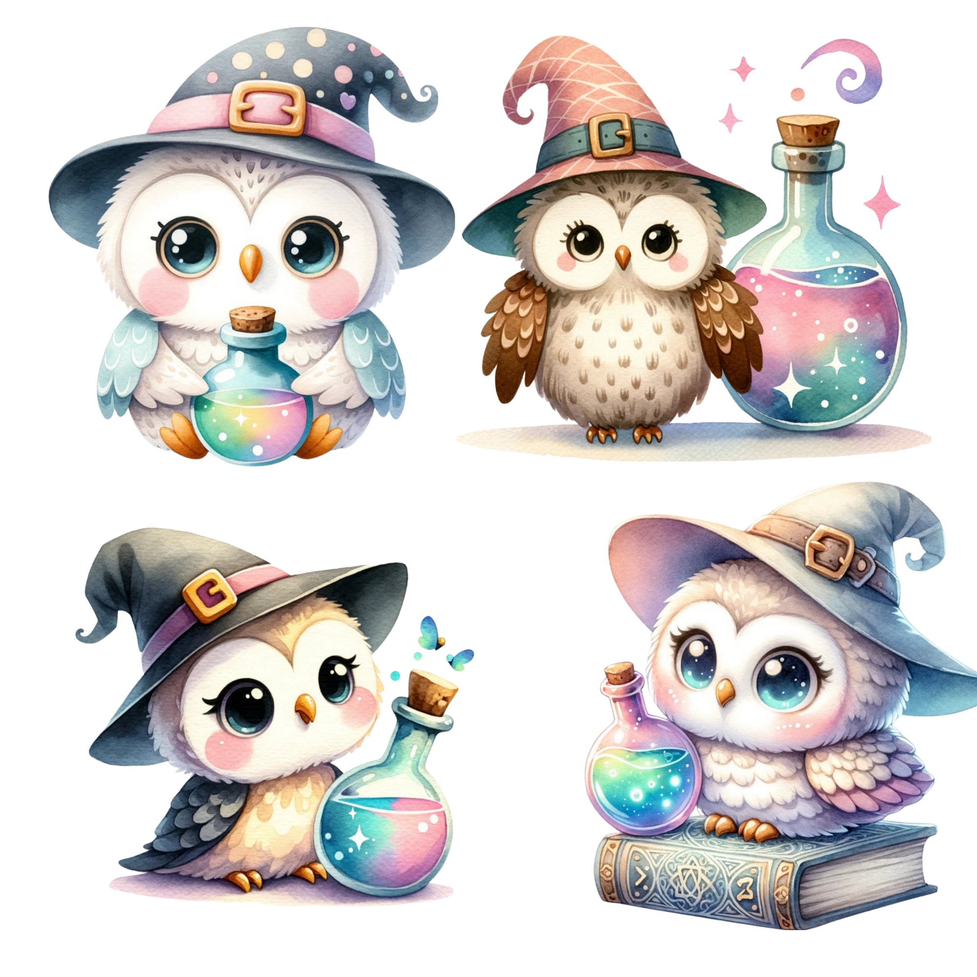 Magical Owl and Potions Clipart Collection Fantasy Book and Wizard Owl ...