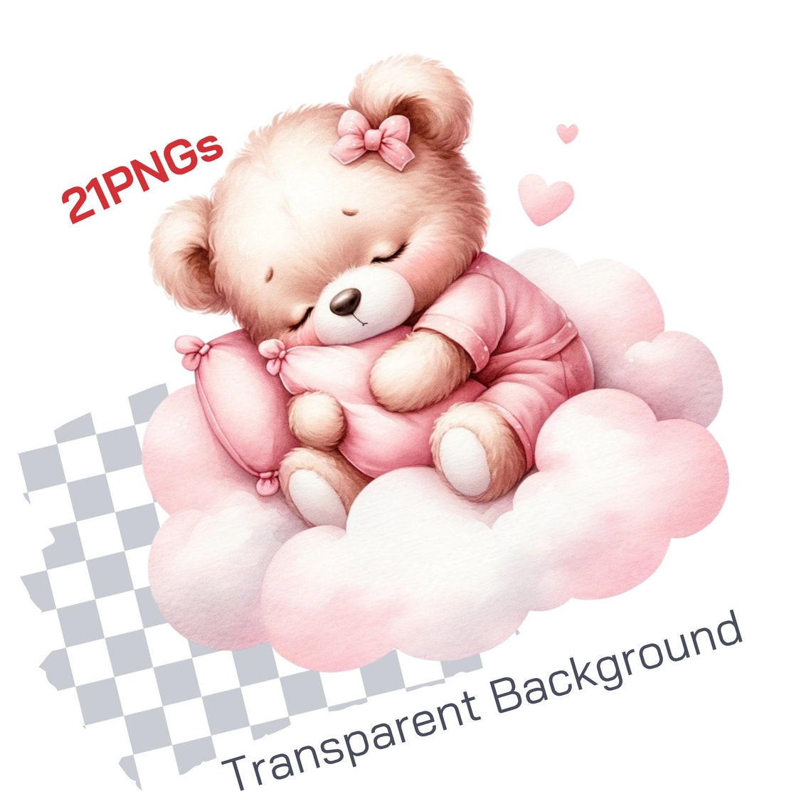 Pink Teddy Bear Clipart Collection Adorable Watercolor Bears for Baby ...