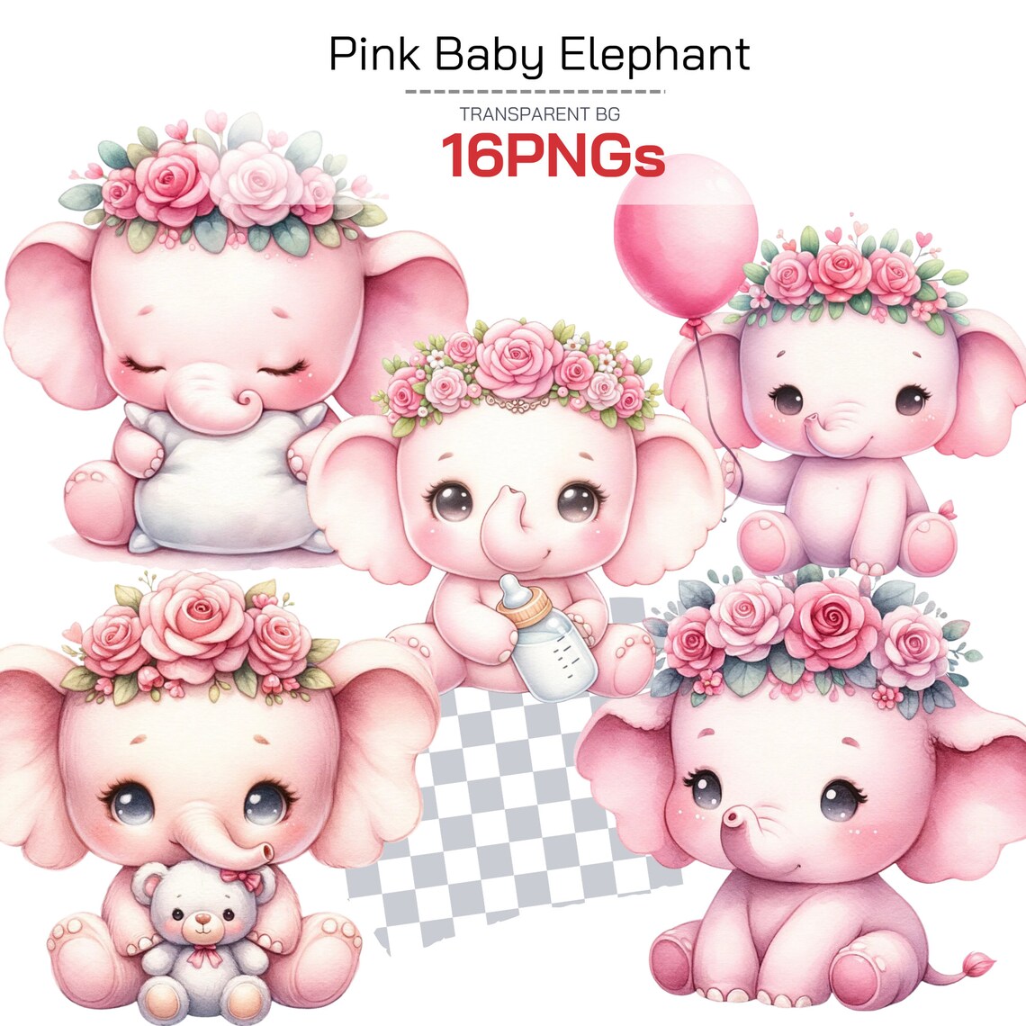Pink Baby Elephant Clipart Adorable Safar-jungle Nursery PNG, Cute Pink ...