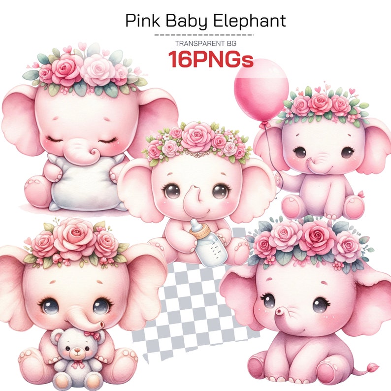 Pink Baby Elephant Clipart Adorable Safar-jungle Nursery PNG, Cute Pink ...