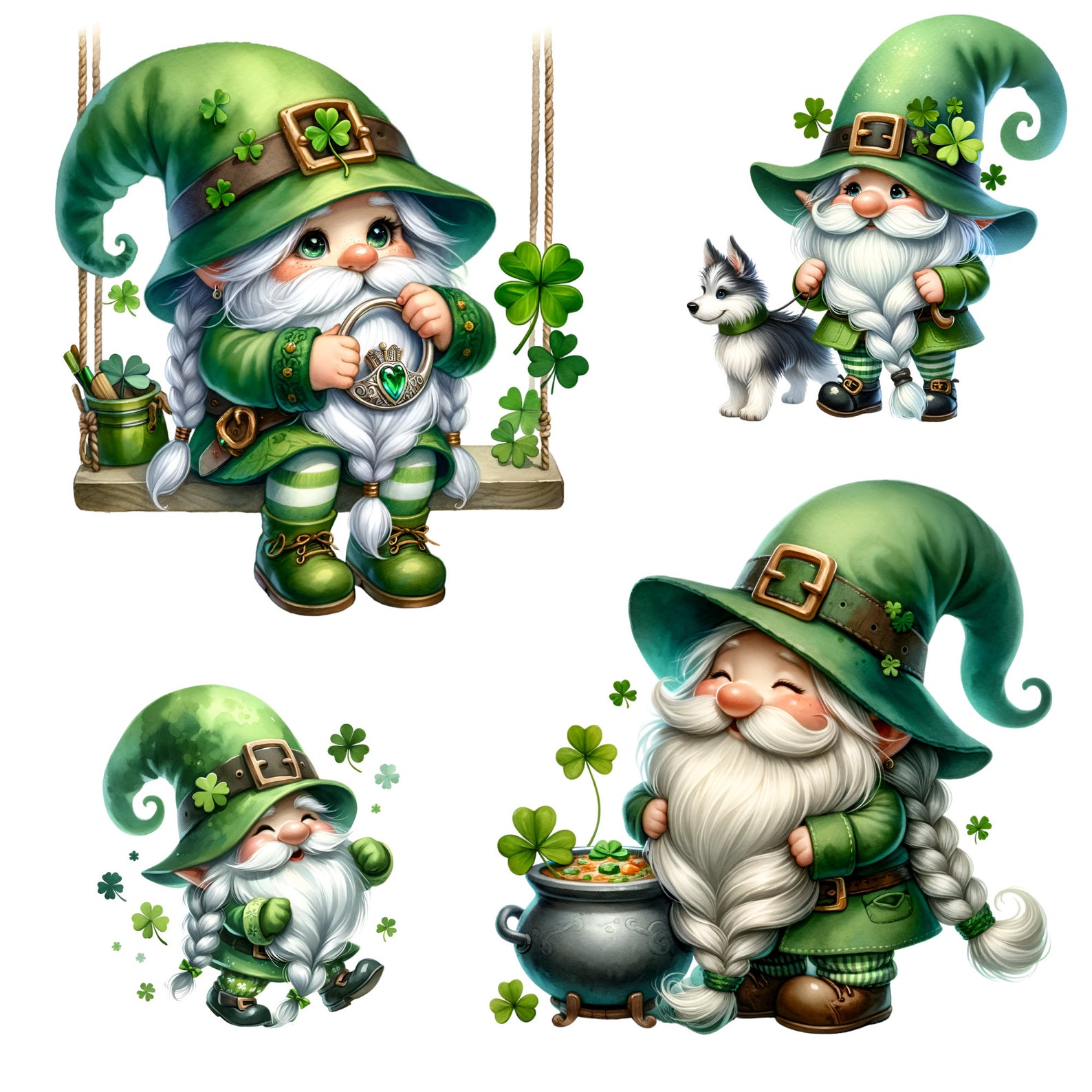 St. Patrick's Day Gnomes Clipart - Watercolor Gnome PNG, Irish Clover ...
