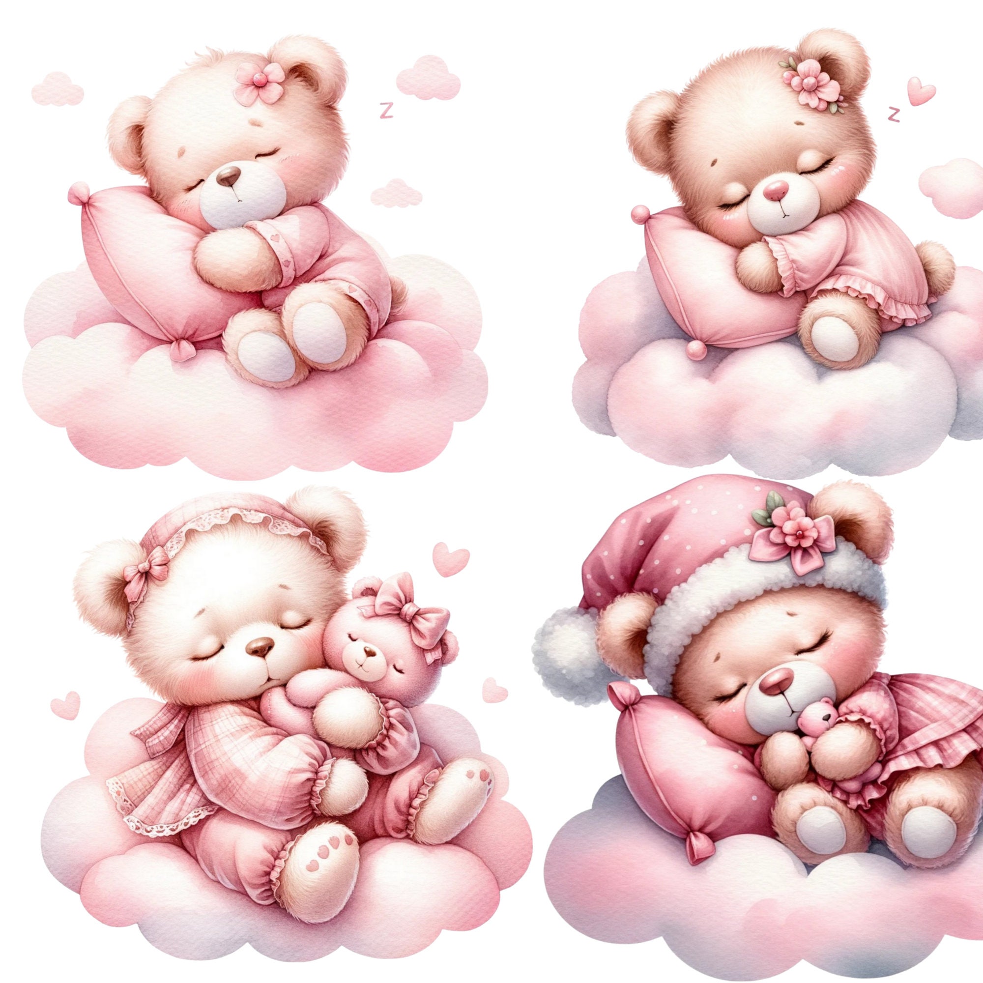 Pink Teddy Bear Clipart Collection - Adorable Watercolor Bears for Baby ...