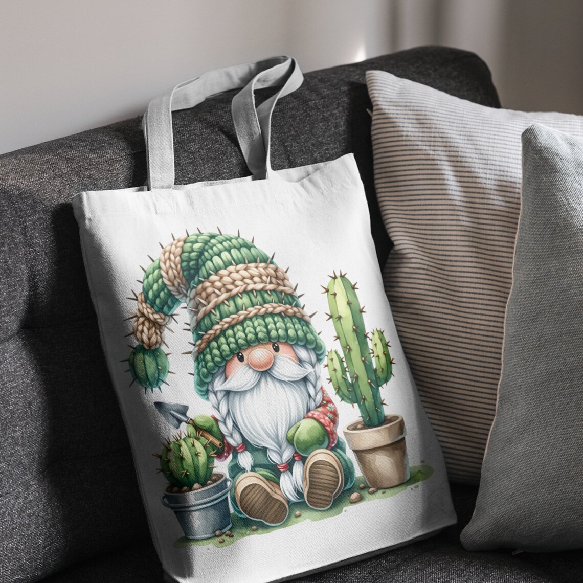 Flowering Cactus Gnome Clipart - Cute Watercolor Garden Gnomes Bundle ...