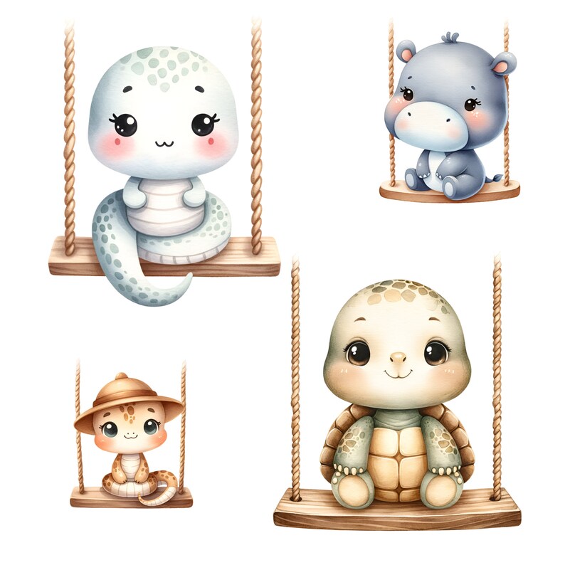 Baby Safari Png on the Swing - Cute Jungle Animals PNG, Safari Nursery ...