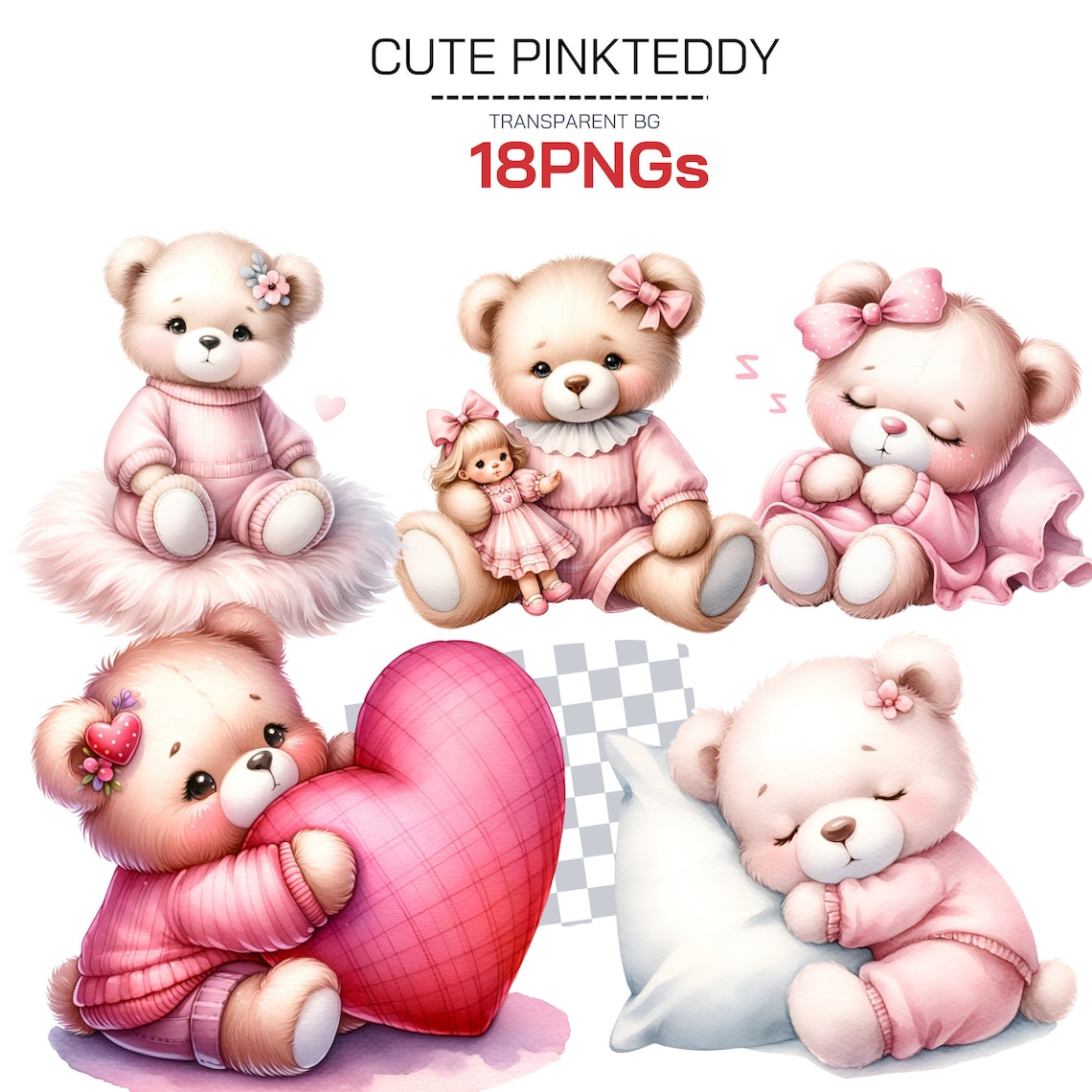 Pink Teddy Bear Clipart for Baby Shower - Cute Boho Teddy Bear, Hot Air ...