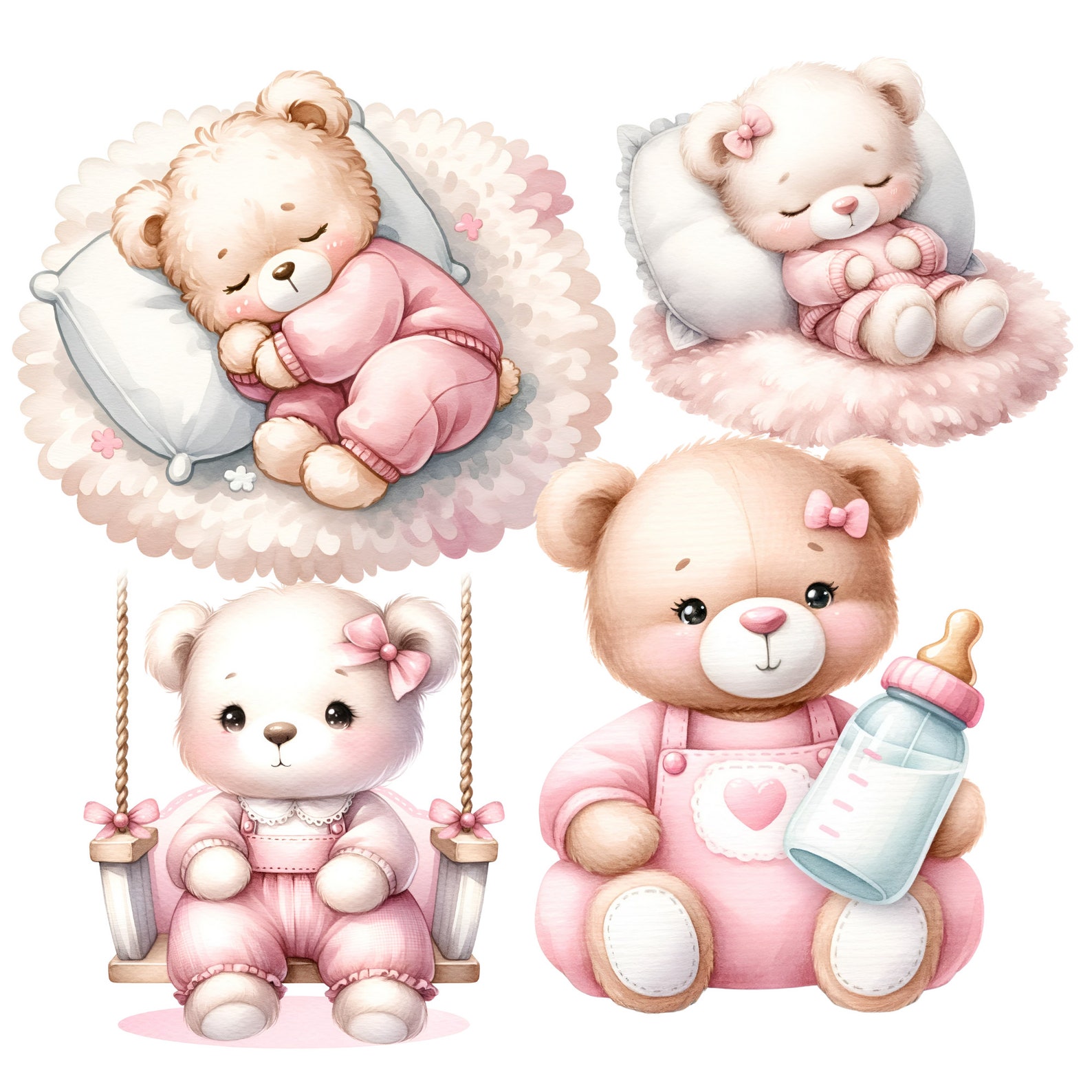 Pink Teddy Bear Clipart for Baby Shower - Cute Boho Teddy Bear, Hot Air ...