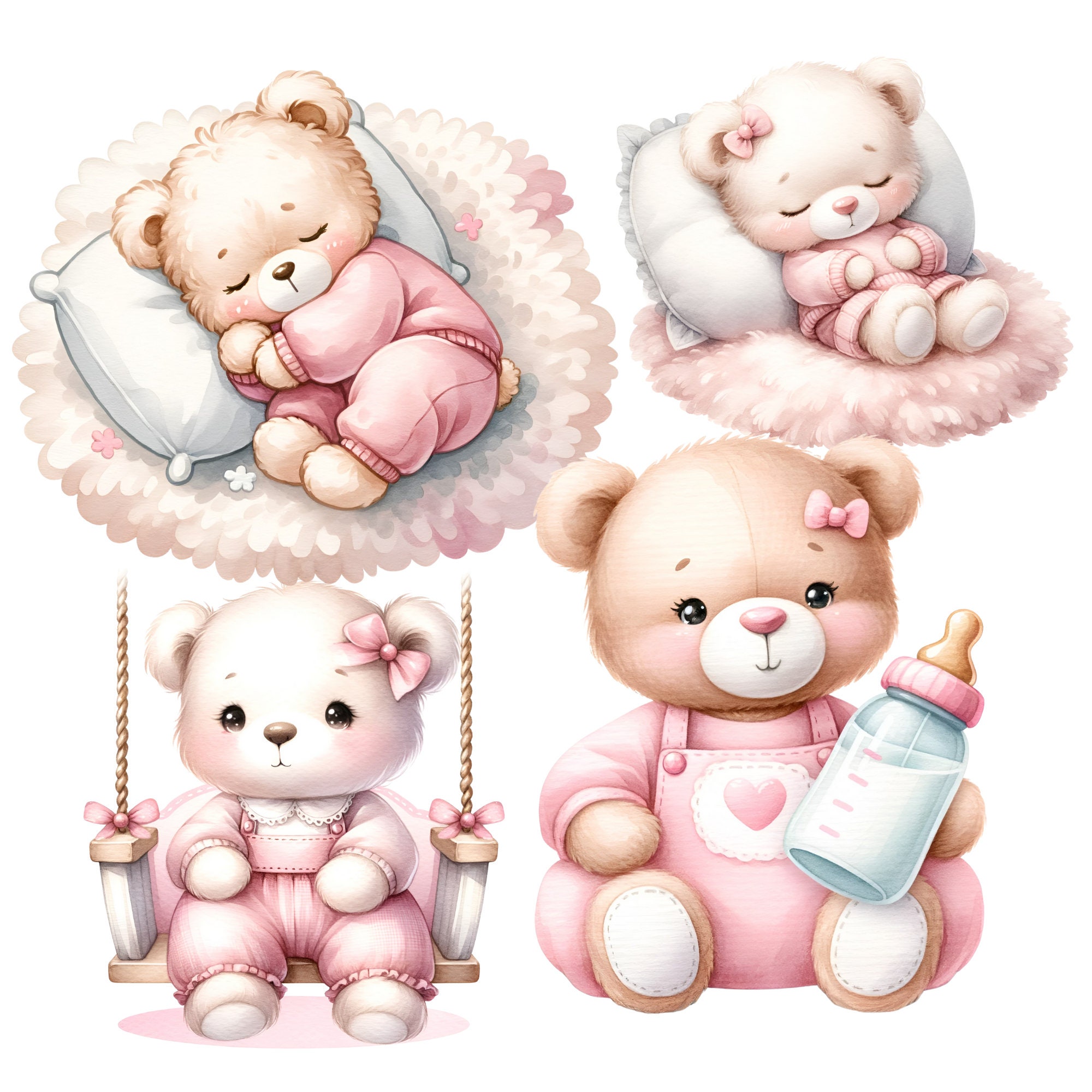 Pink Teddy Bear Clipart for Baby Shower - Cute Boho Teddy Bear, Hot Air ...