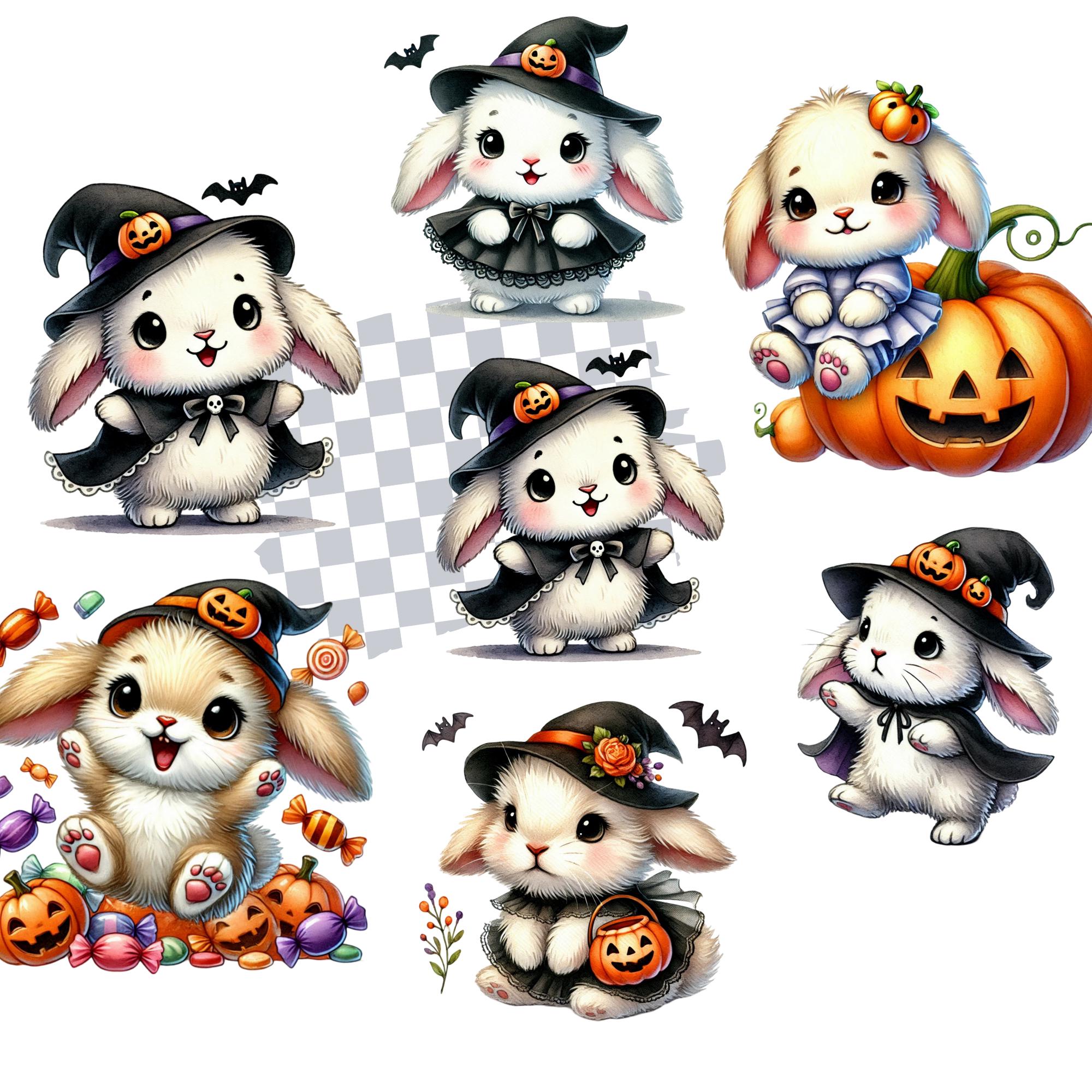 Halloween Bunny Clipart Collection | Cute Witch Rabbit in Nursery Decor ...