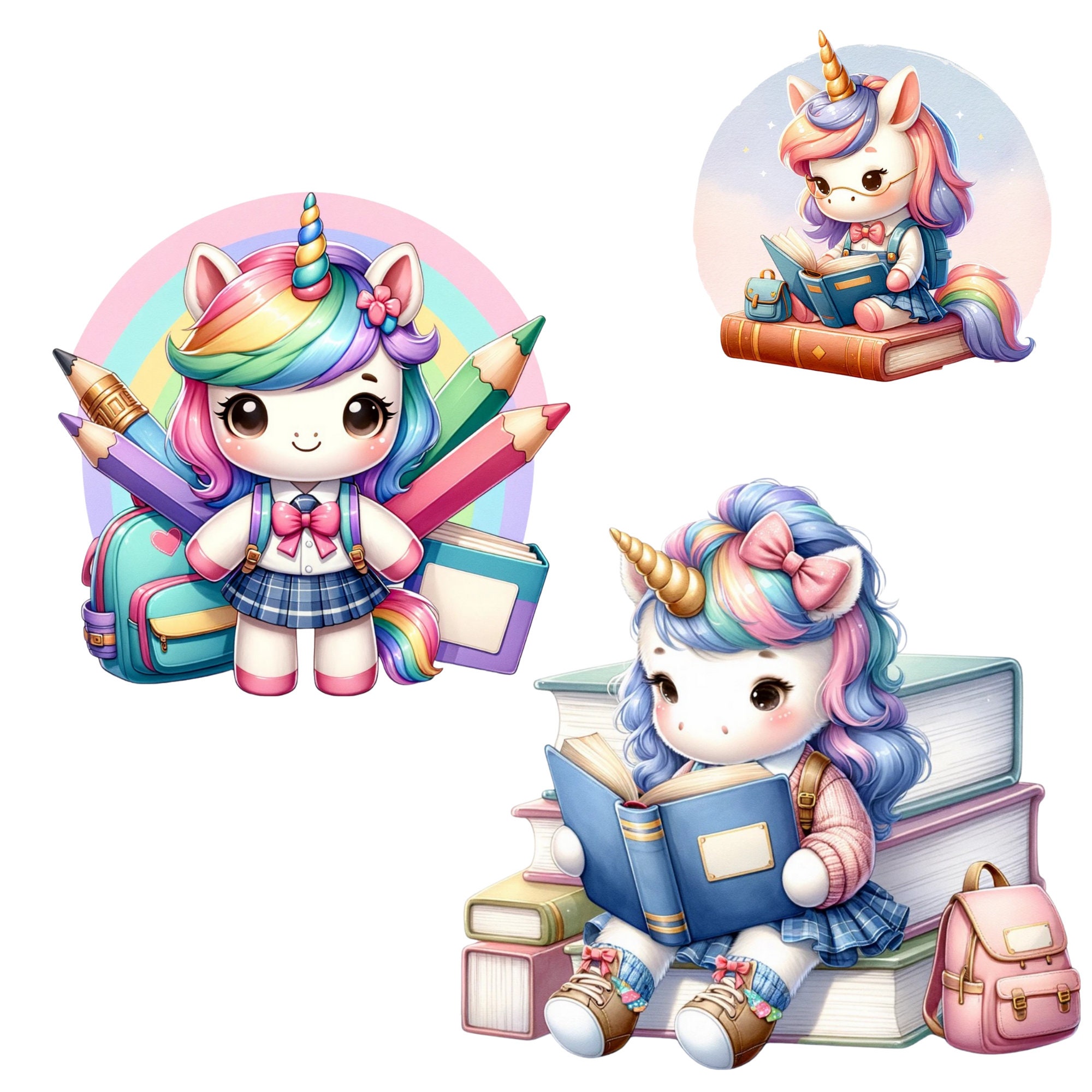 Unicorn Back to School Clipart - Cute Unicorn School PNG Set, Adorable ...