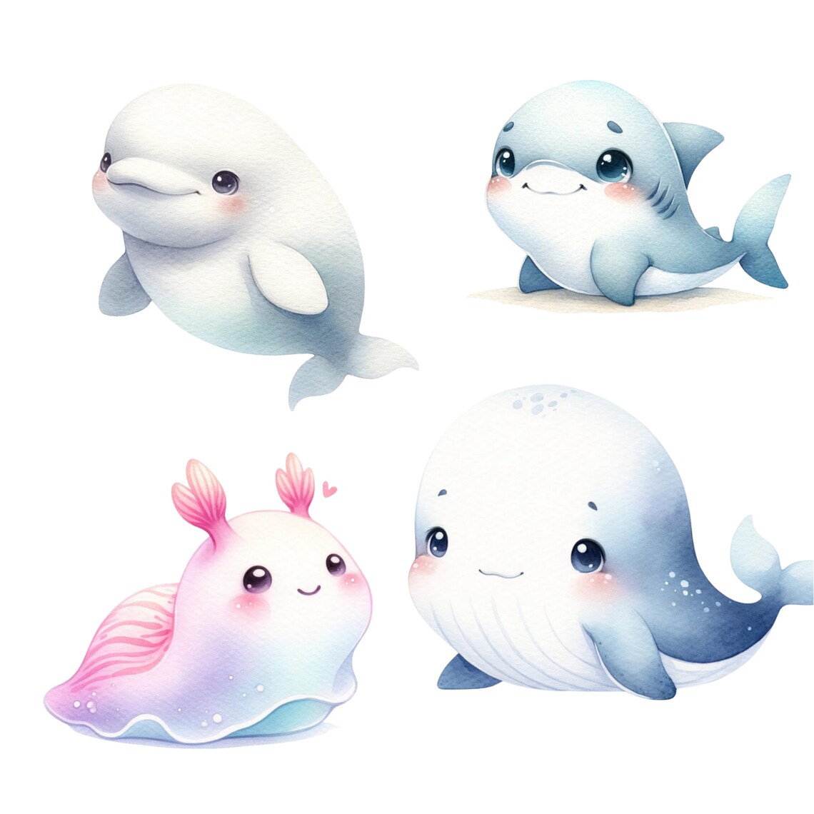 Cute Ocean Clipart Collection Adorable Under the Sea Animals PNG Whales ...
