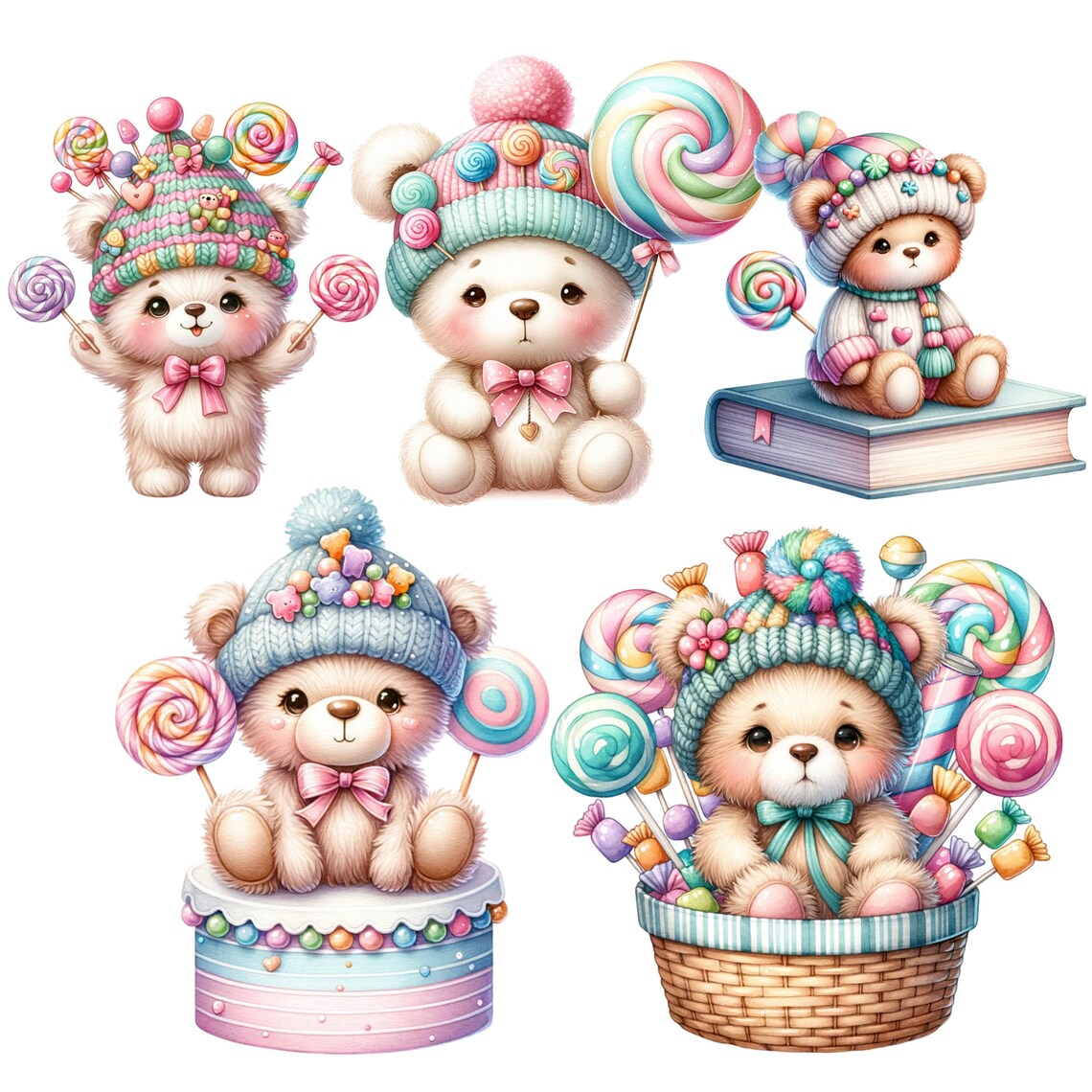 Candy Teddy Bear Clipart Bundle Adorable Art for Baby Showers ...