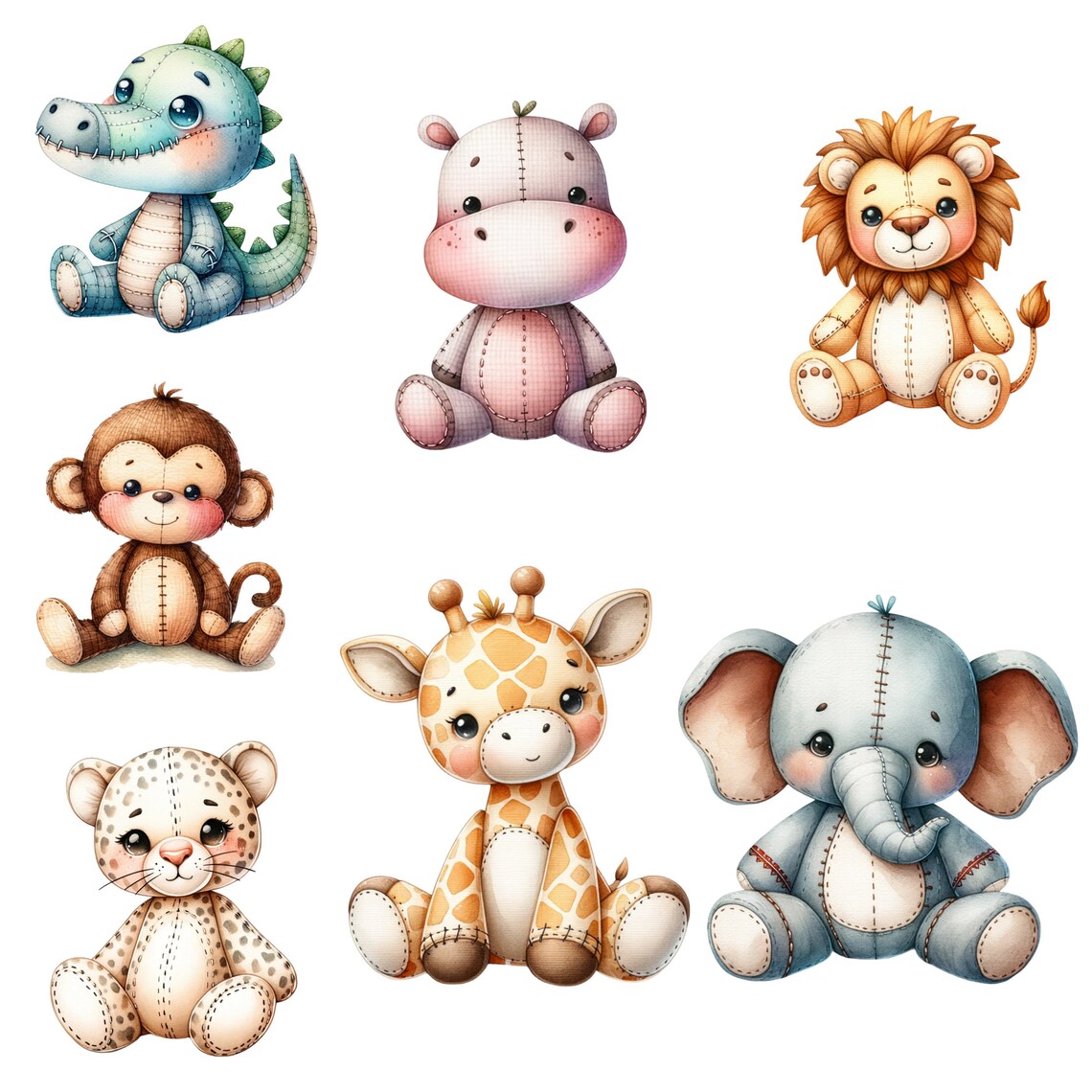 Cute Baby Stuffed Safari Animal Clipart Bundle Set Perfect for Nursery ...