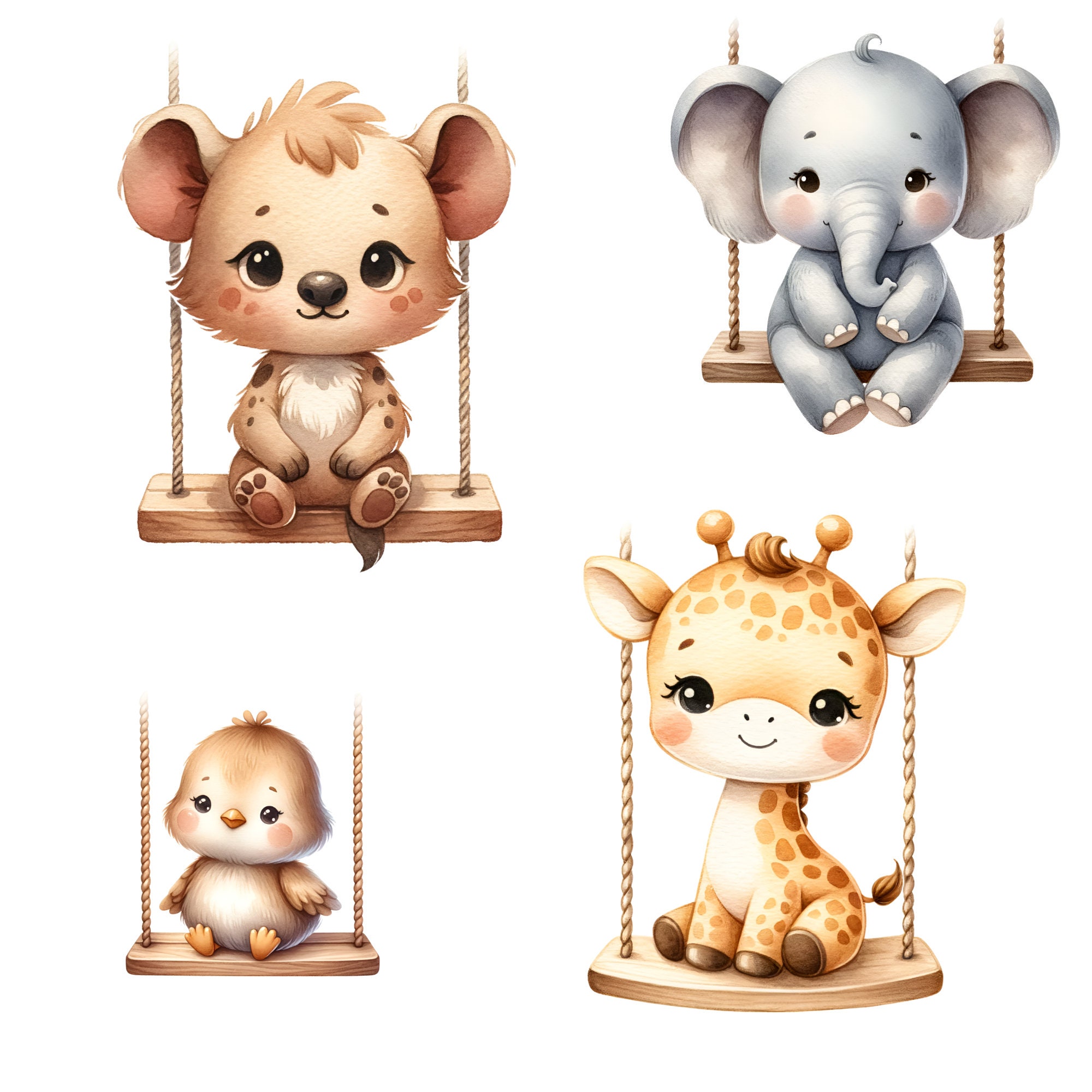 Baby Safari Png on the Swing - Cute Jungle Animals PNG, Safari Nursery ...