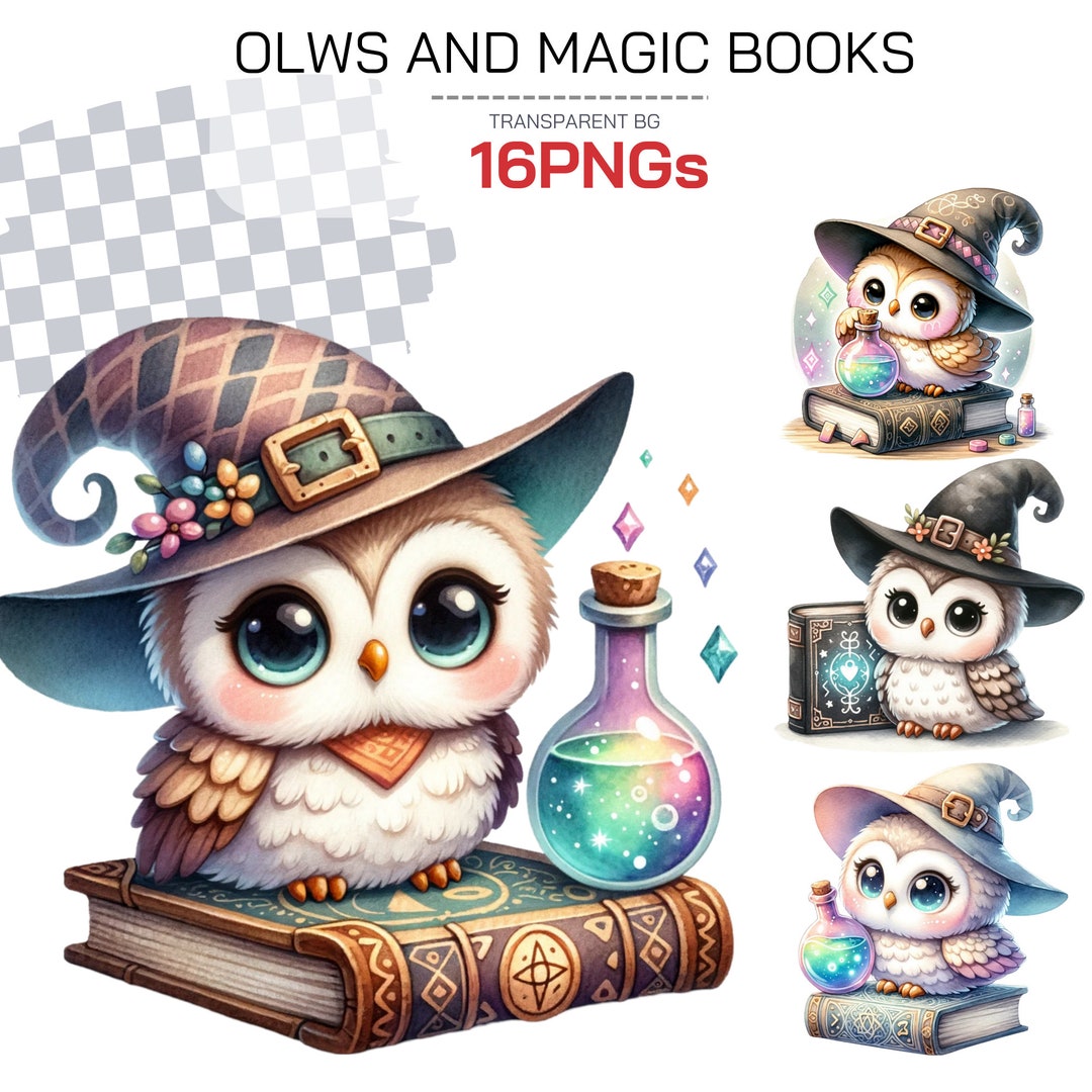 Magical Owl and Potions Clipart Collection - Fantasy Book and Wizard ...