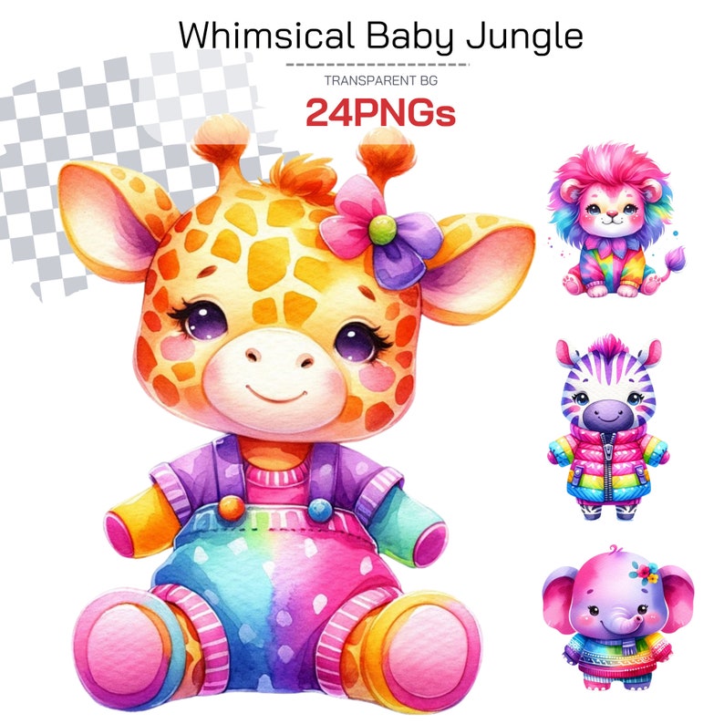 Baby Jungle Animals Clipart Collection - Colorful Jungle Nursery Gifts ...