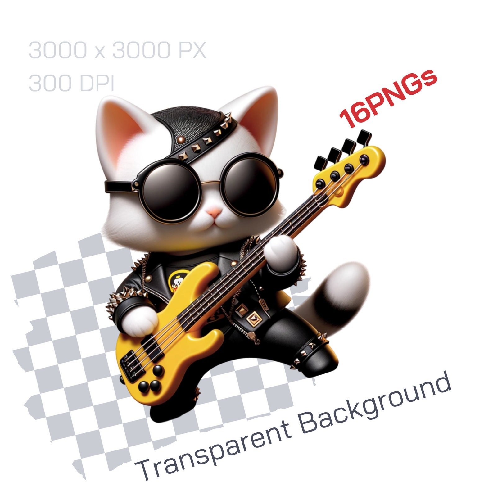 Rock Star Cat Clipart Collection - Cute Animal Png Perfect for Music ...