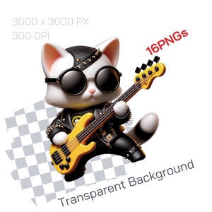 Rock Star Cat Clipart Collection - Cute Animal Png Perfect for Music ...