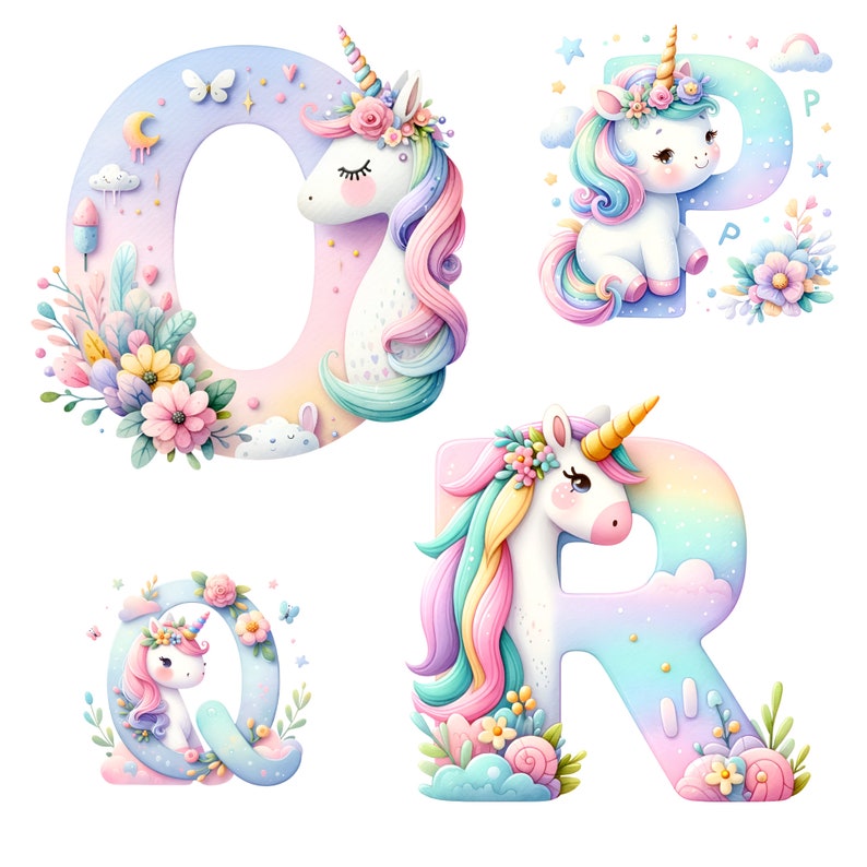 Cute Unicorn Png Alphabet - Kawaii Unicorn PNG Rainbow Pastel Magic ...