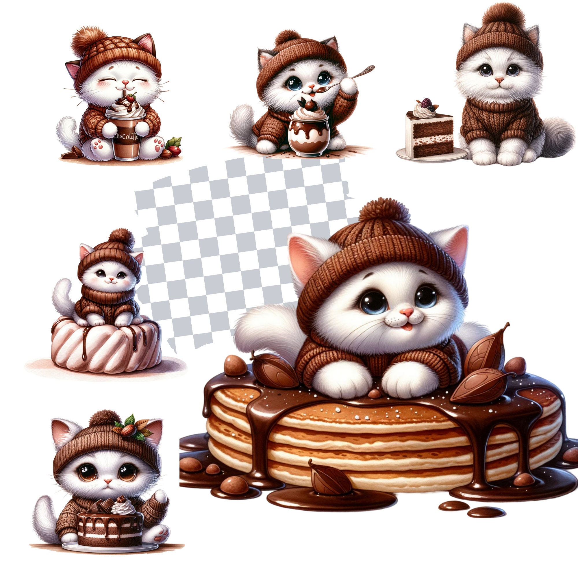 Chocolate Cat Clip Art Collection | Watercolor Kitten & Hot Cocoa ...
