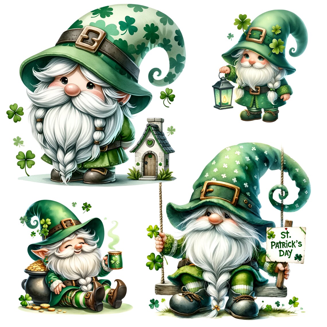 St. Patrick's Day Gnomes Clipart Watercolor Gnome PNG, Irish Clover ...