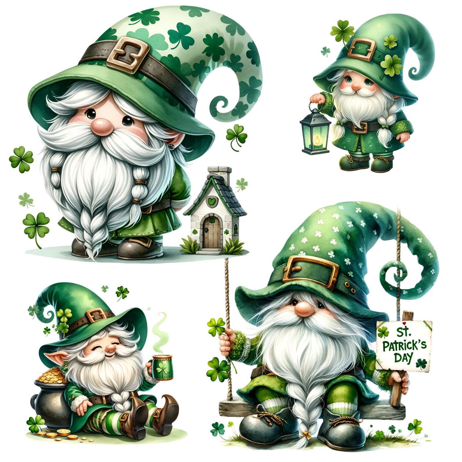 St. Patrick's Day Gnomes Clipart Watercolor Gnome PNG, Irish Clover ...