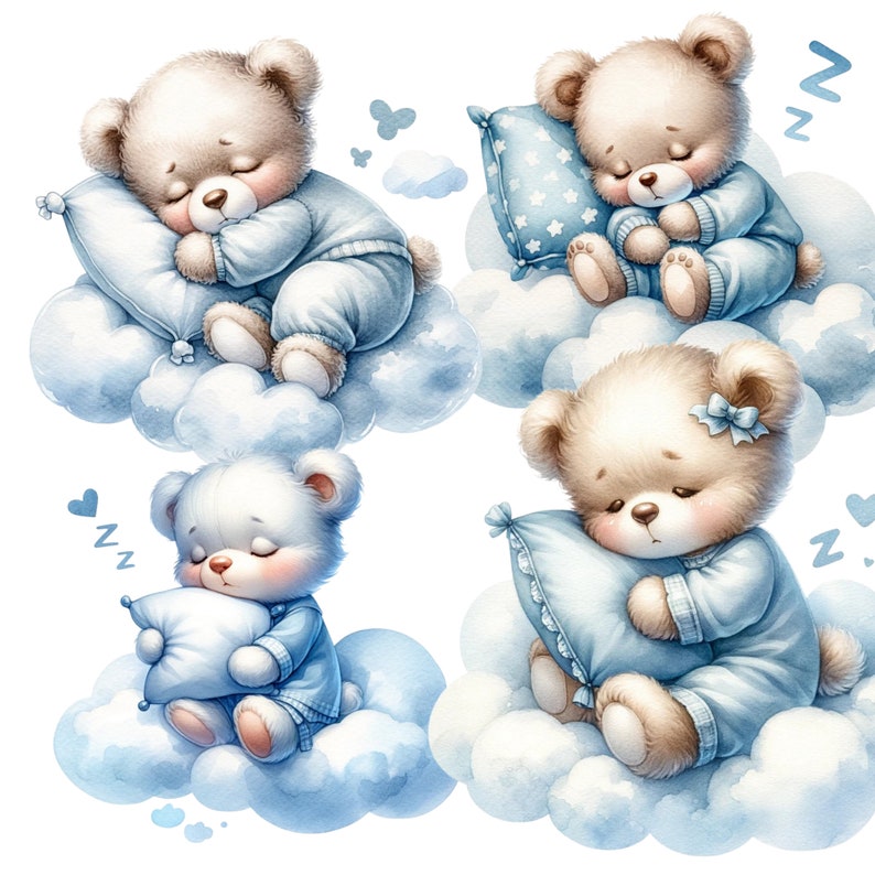Blue Teddy Bear Baby Shower Clipart - Cute Bear in Hot Air Balloon ...