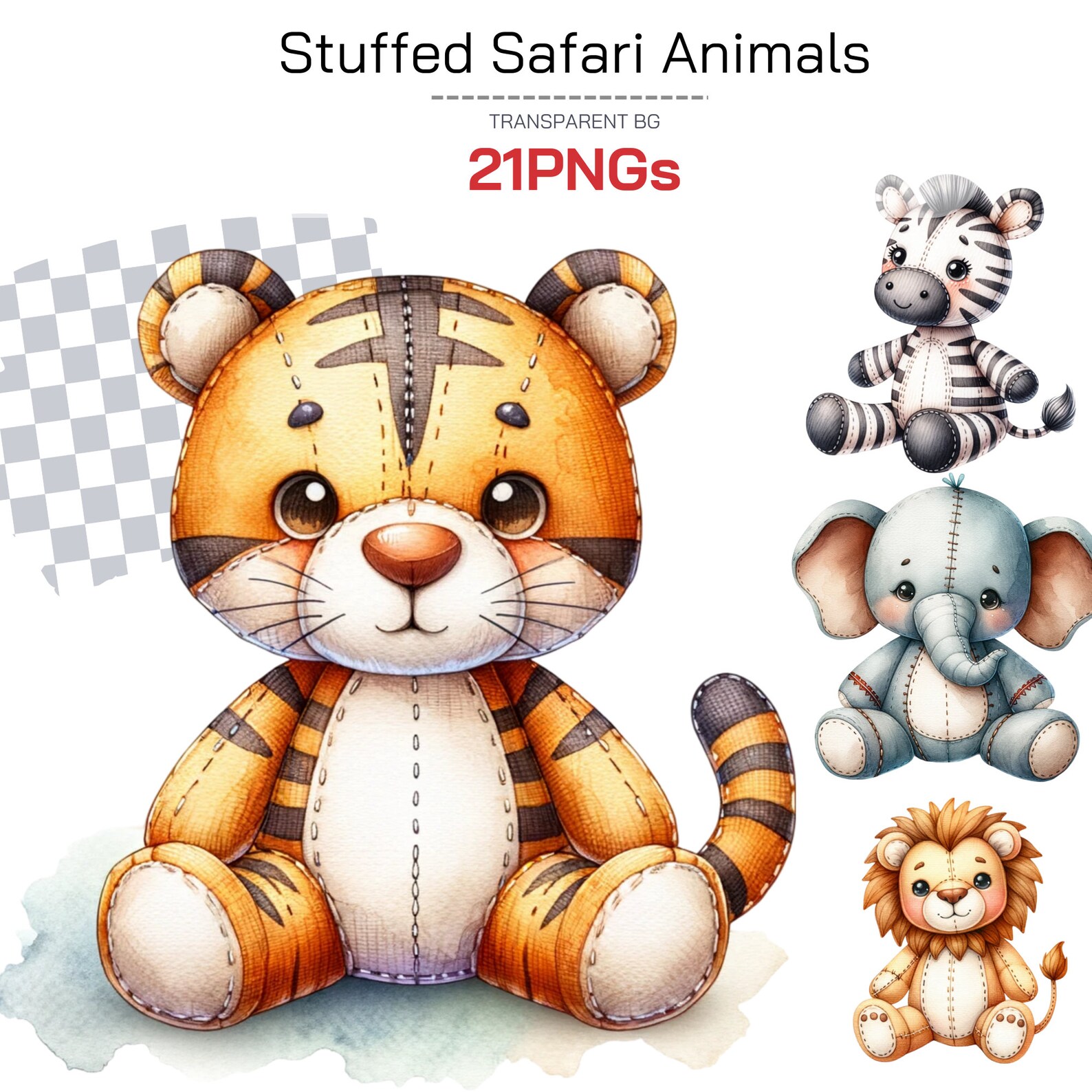 Cute Baby Stuffed Safari Animal Clipart Bundle Set Perfect for Nursery ...