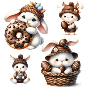 Cute Easter Bunny & Chocolate Eggs Clipart - Watercolor Rabbits With ...