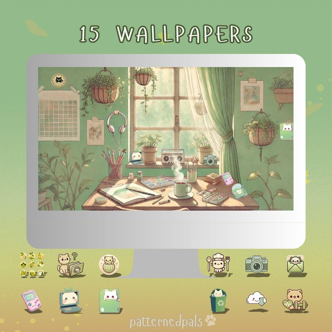 Matcha Green Desktop Wallpaper and Icon Set - 15 Aesthetic Wallpapers ...
