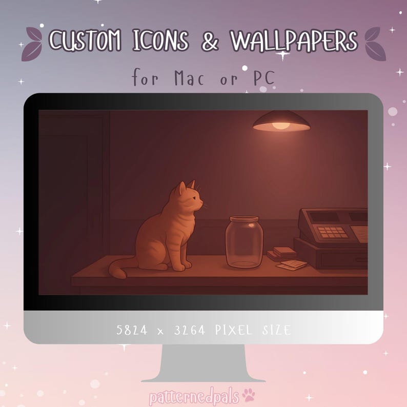 Cozy Cat Café Desktop Icons and Wallpaper Organizer Set | Aesthetic Cat ...