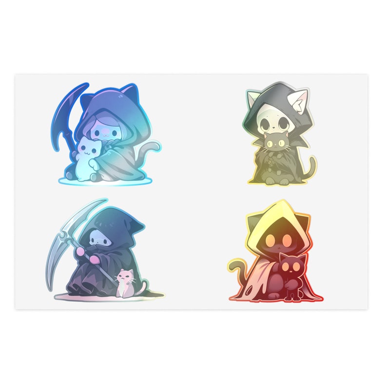 Grim Reaper and Cat Kawaii Stickersheet: Delightfully Charming Designs ...
