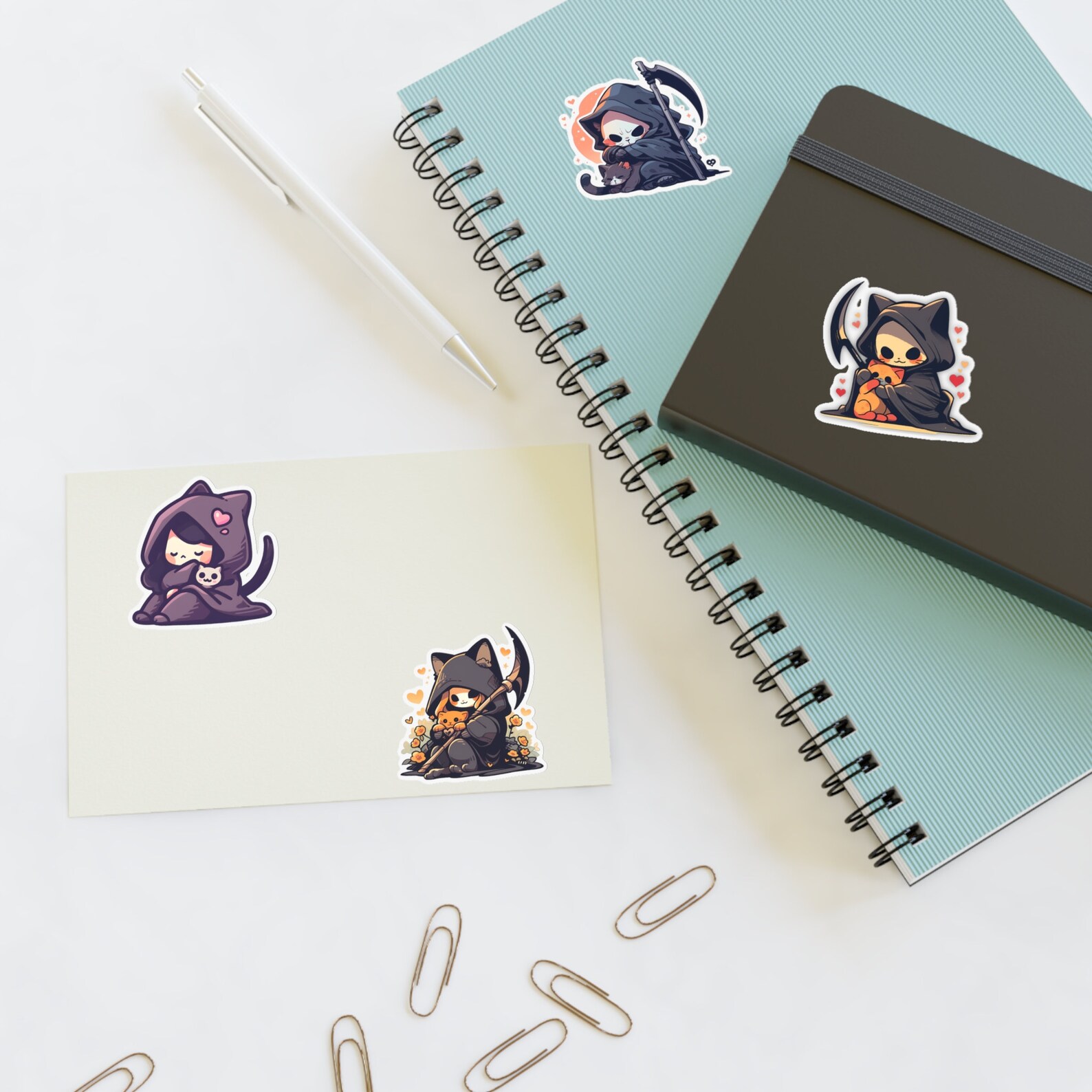 Cute Grim Reaper Sticker Sheet 4 Pack Kawaii, Whimsical, and Emo ...