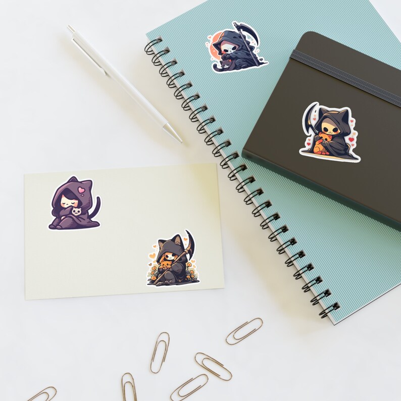 Cute Grim Reaper Sticker Sheet 4 Pack Kawaii, Whimsical, and Emo ...