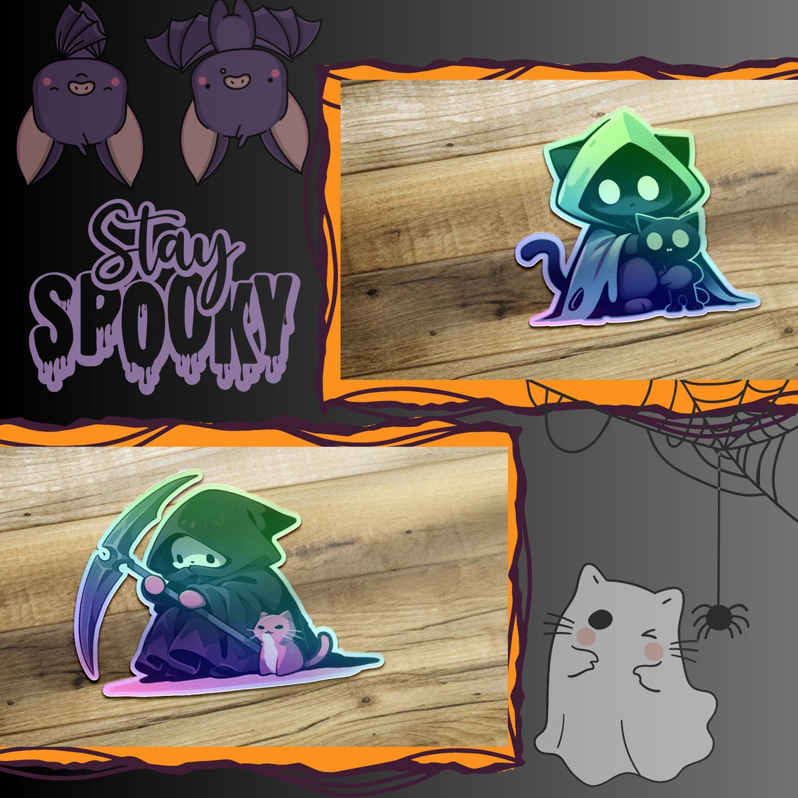 Grim Reaper and Cat Kawaii Stickersheet: Delightfully Charming - Etsy
