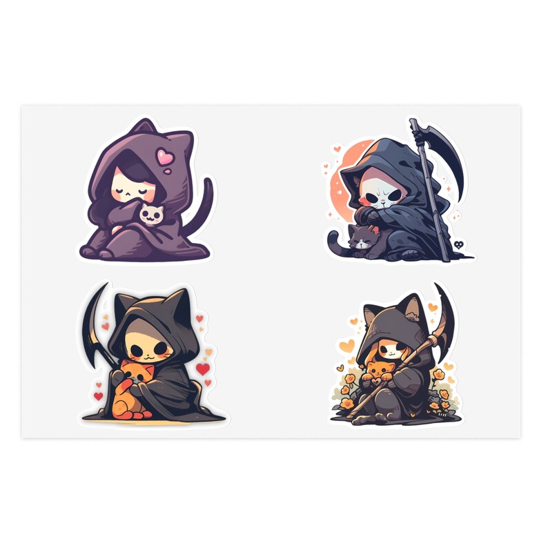 Cute Grim Reaper Sticker Sheet 4 Pack Kawaii, Whimsical, and Emo ...