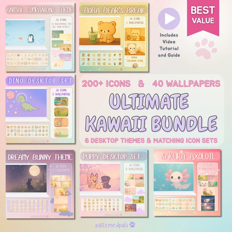 Ultimate Kawaii Icon & Wallpaper Bundle | Cozy Animals (digital ...