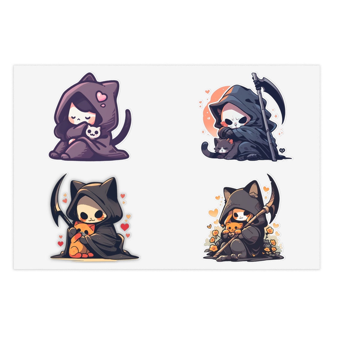 Cute Grim Reaper Sticker Sheet 4 Pack Kawaii Whimsical - Etsy