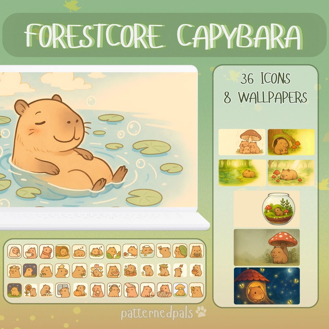 Forestcore Capybara Desktop Organizer – Cozy Wallpapers & Cute Kawaii ...