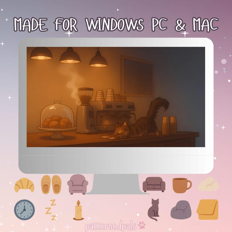 Cozy Cat Café Desktop Icons and Wallpaper Organizer Set | Aesthetic Cat ...