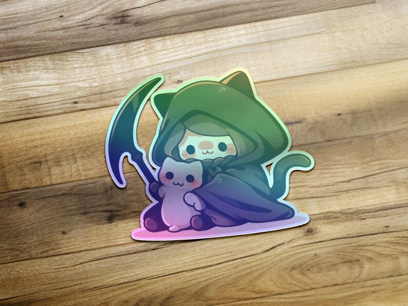 Grim Reaper and Cat Kawaii Stickersheet: Delightfully Charming Designs ...