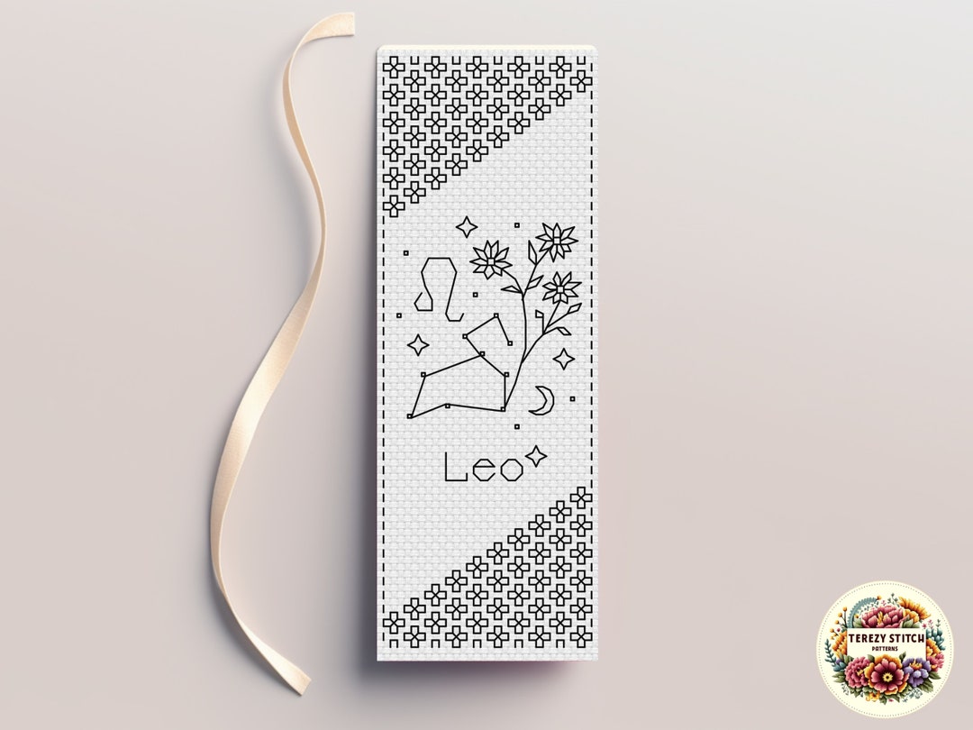Leo Zodiac Blackwork Bookmark Pattern - Blackwork Embroidery Sampler ...