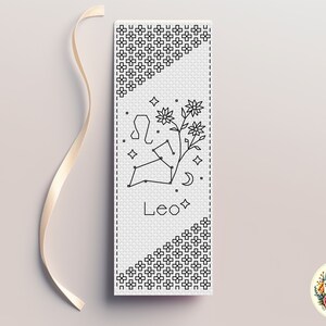 Leo Zodiac Blackwork Bookmark Pattern - Blackwork Embroidery Sampler ...