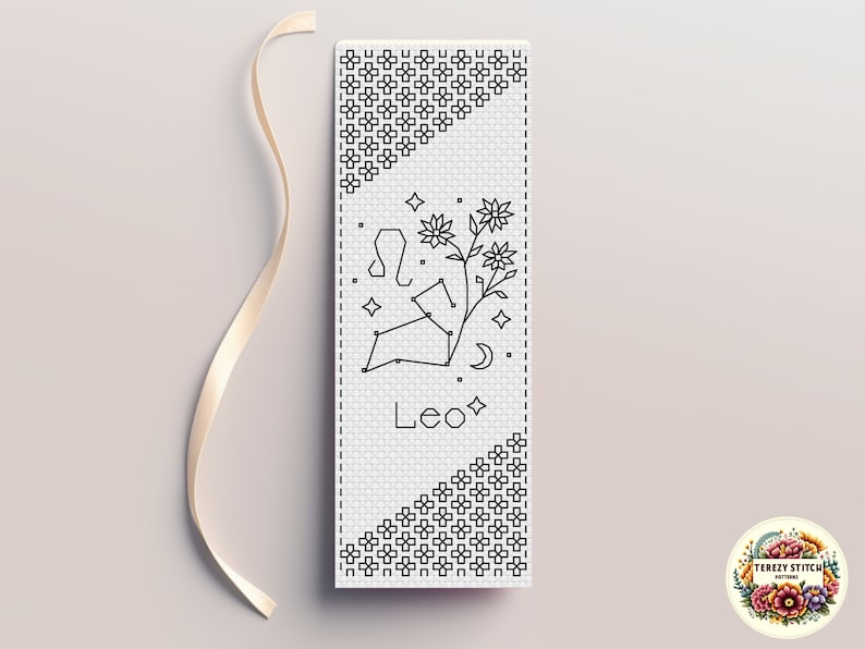 Leo Zodiac Blackwork Bookmark Pattern - Blackwork Embroidery Sampler ...