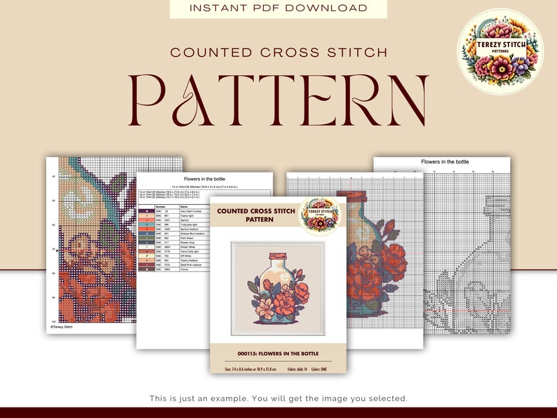 Blackwork Flowers Cross Stitch Pattern: Geometric Floral Embroidery ...