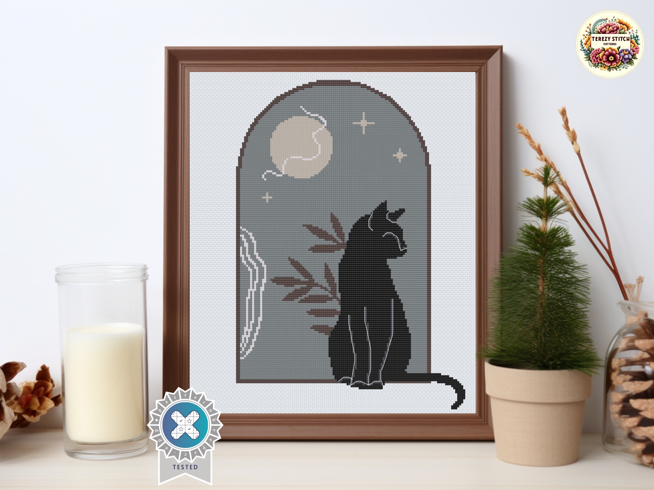 Boho Cat Cross Stitch Pattern: Modern Embroidery Art (digital Download ...