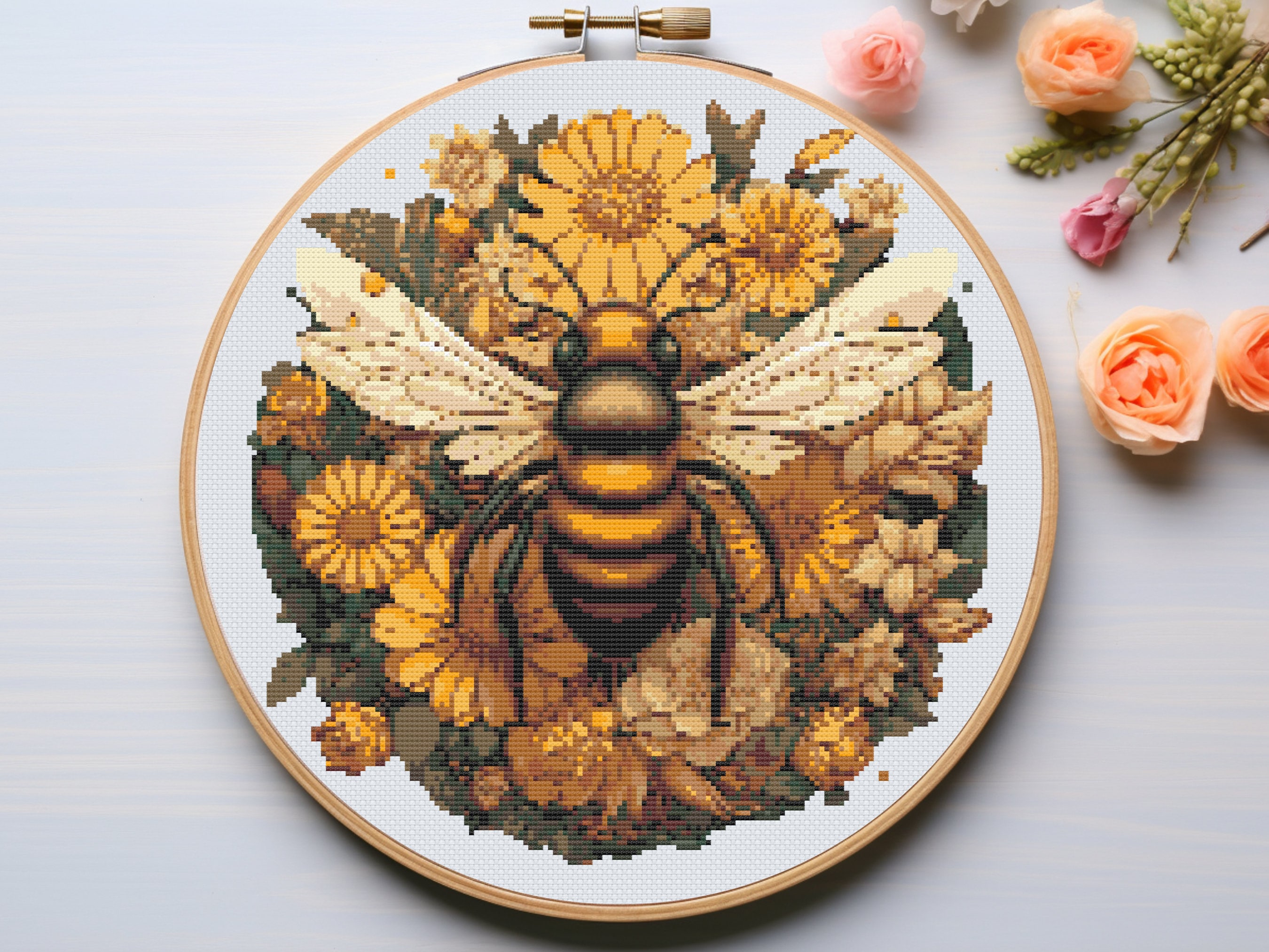 Flower Bee Cross Stitch Pattern PDF Bee Cross Stitch - Etsy